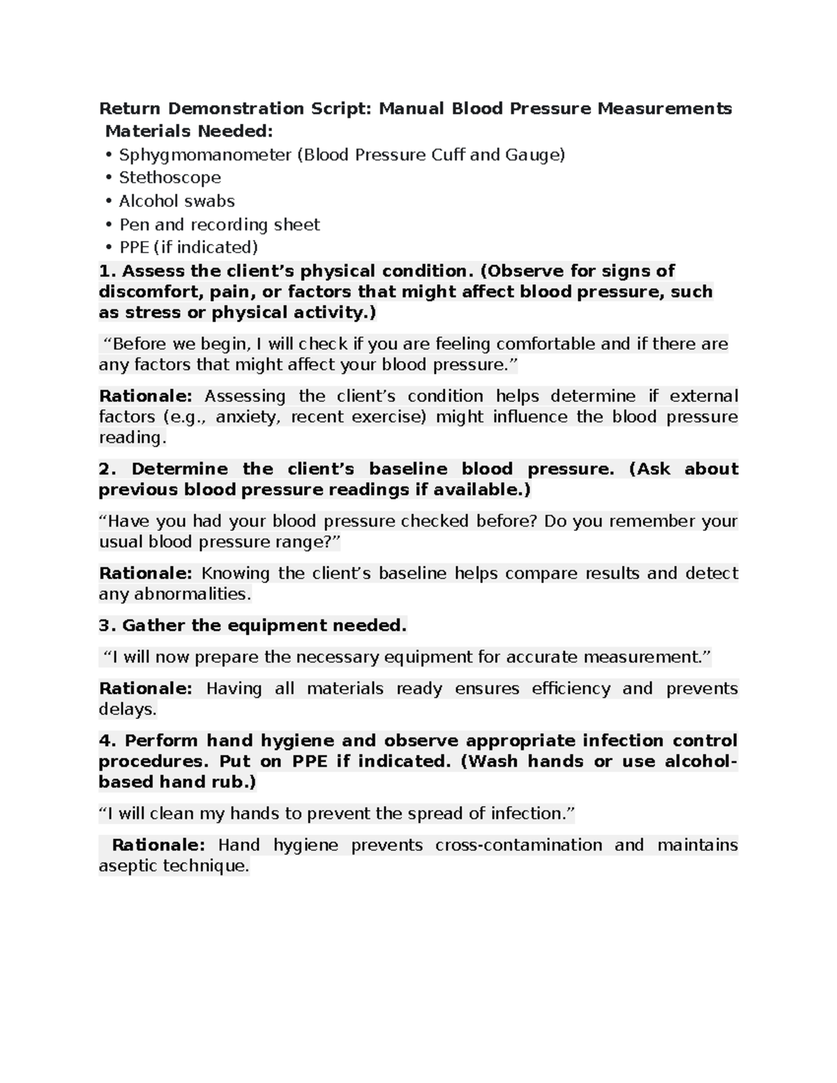 Retdem Script BP: Manual Blood Pressure Measurement Guide - Studocu