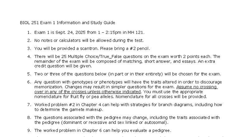 BIOL 251 FA25 Exam 1 Study Guide and Key Information - Studocu