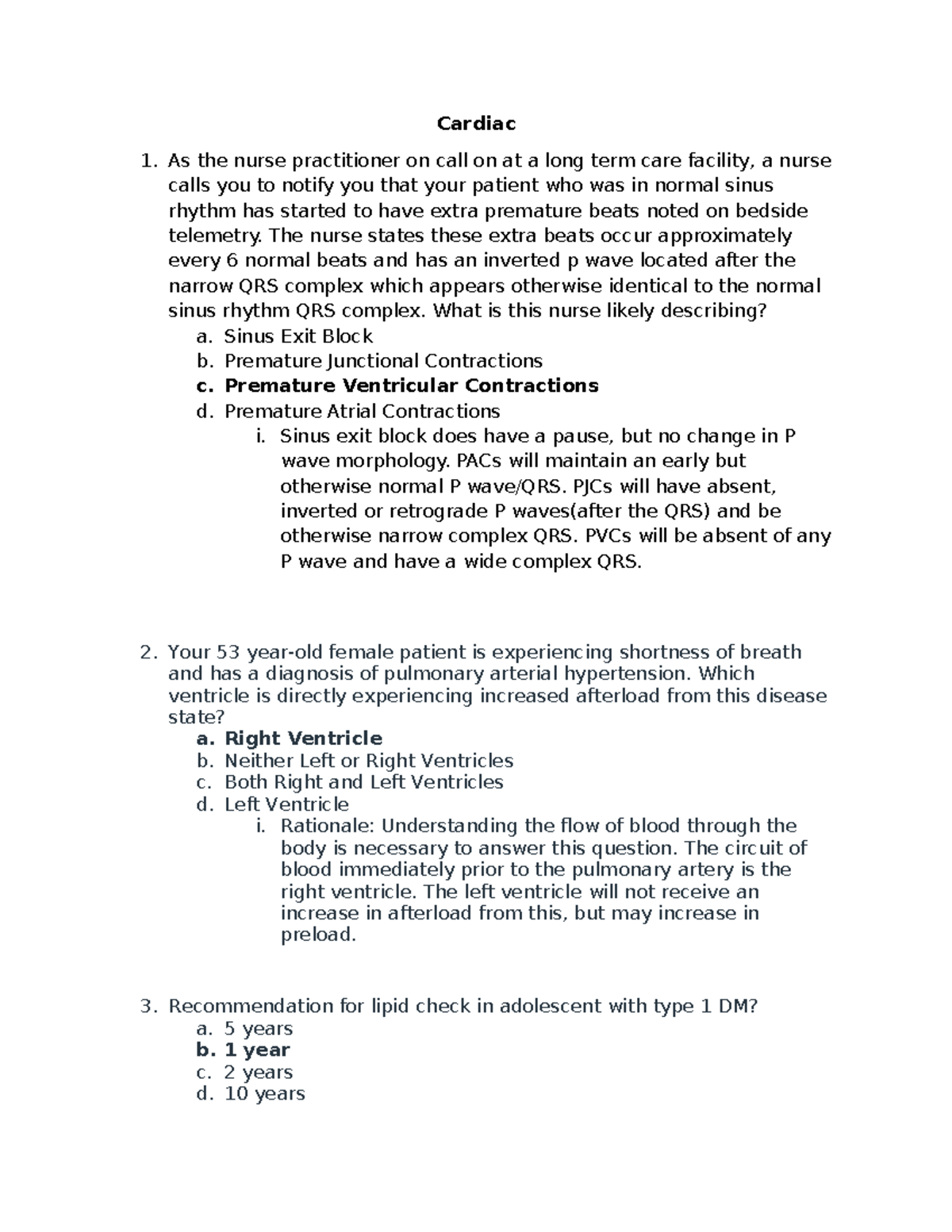 NR 603 - CEA Cardiac Practice Questions: Key Concepts and Answers - Studocu