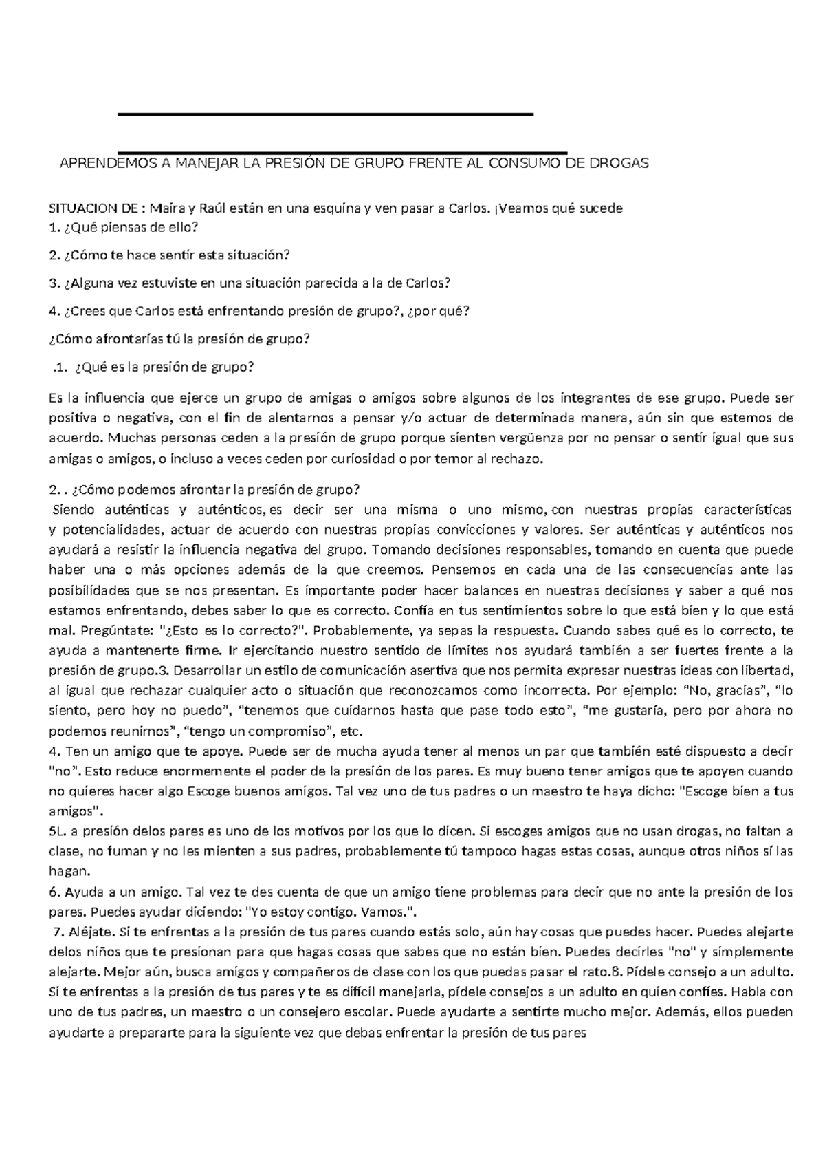 APRENDIENDO A MANEJAR LA PRESIÓN DE GRUPO EN DROGAS - Studocu