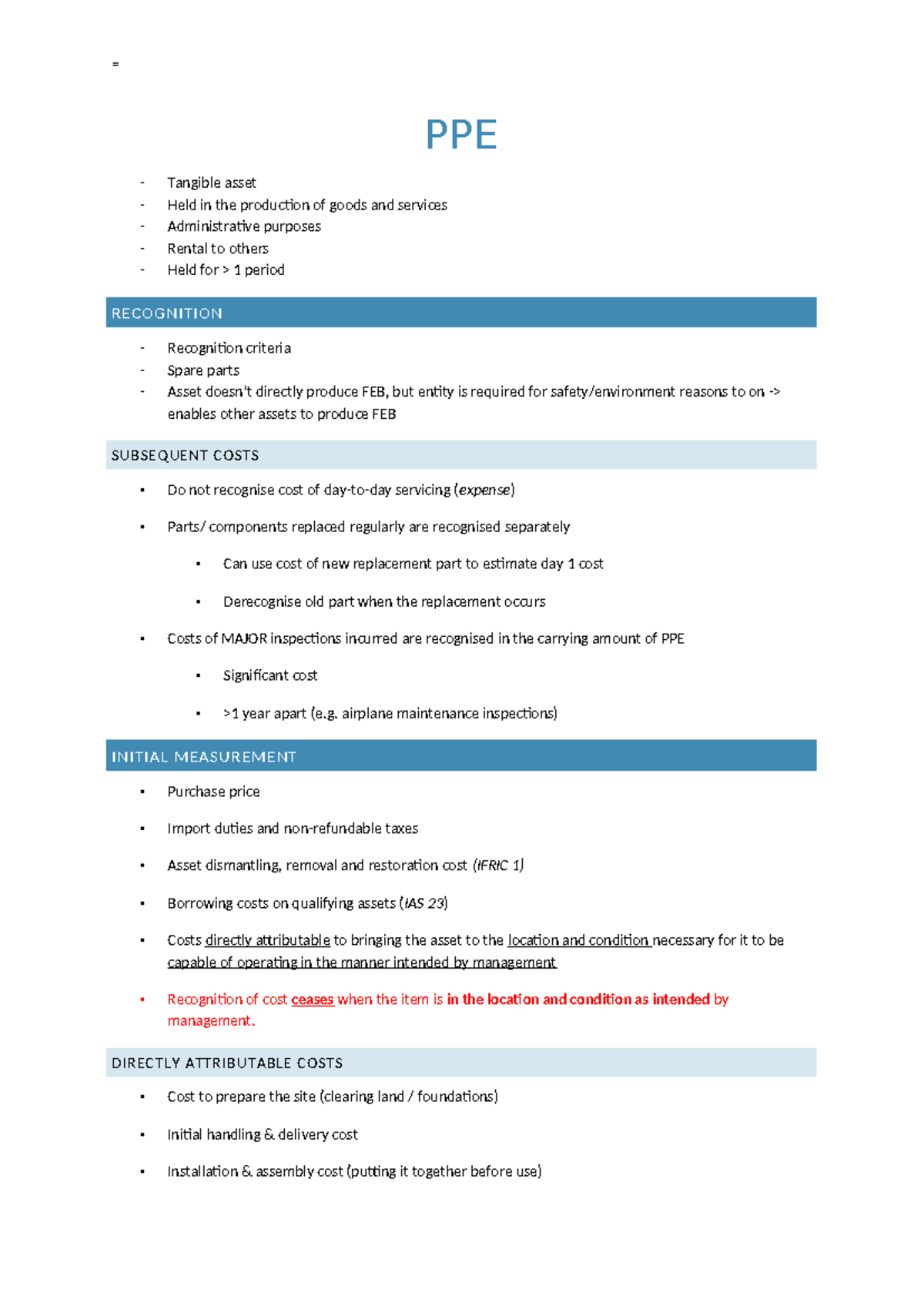 PPE - Comprehensive Notes - Accounting Principles and Guidelines - Studocu