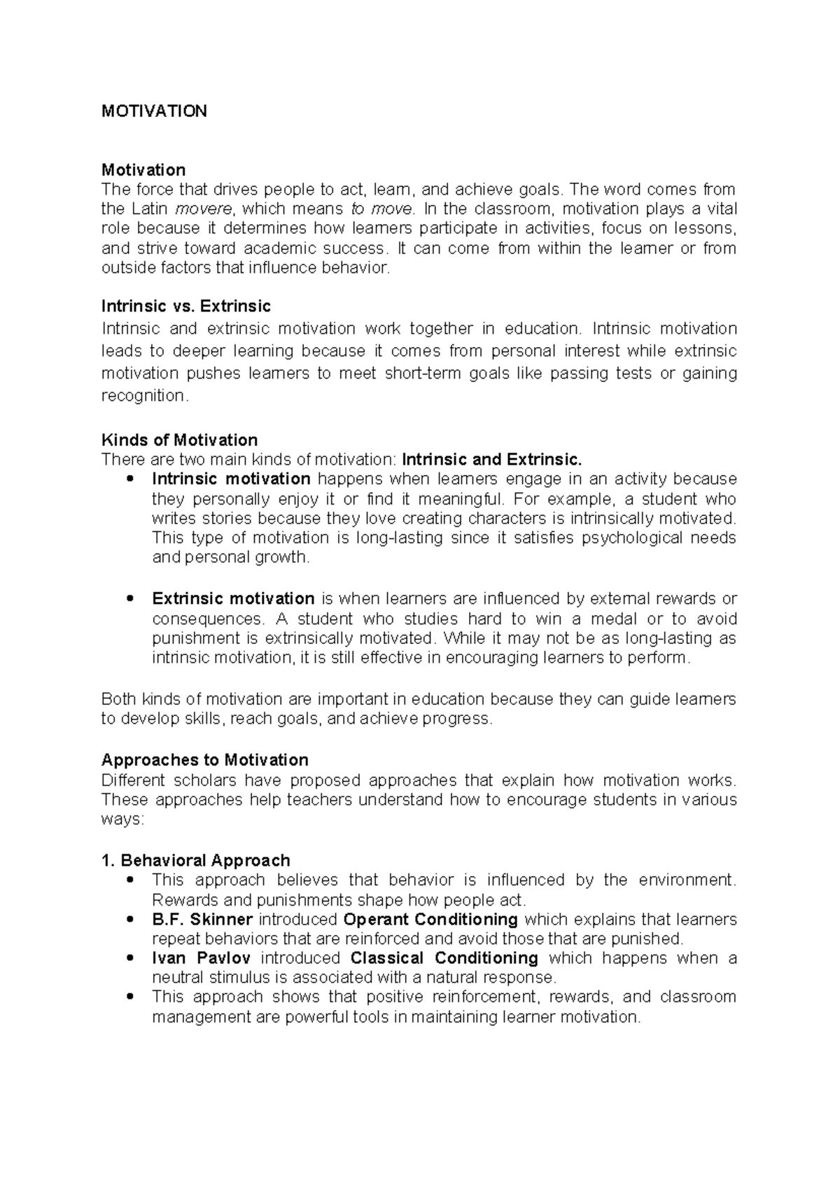 Motivation: Understanding Intrinsic and Extrinsic Factors in Learning ...