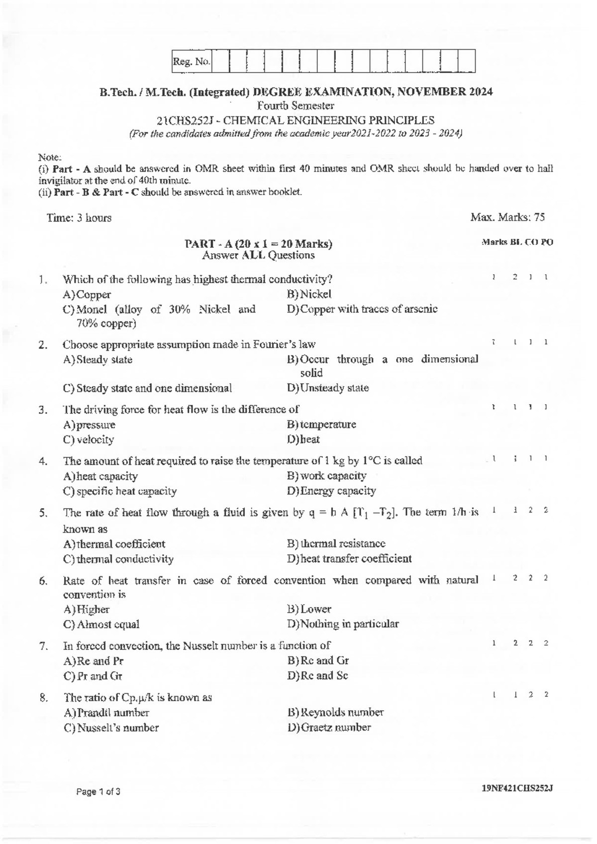 8 Cep Previous Year Question Paper 21chs2527 Chemical Engineering