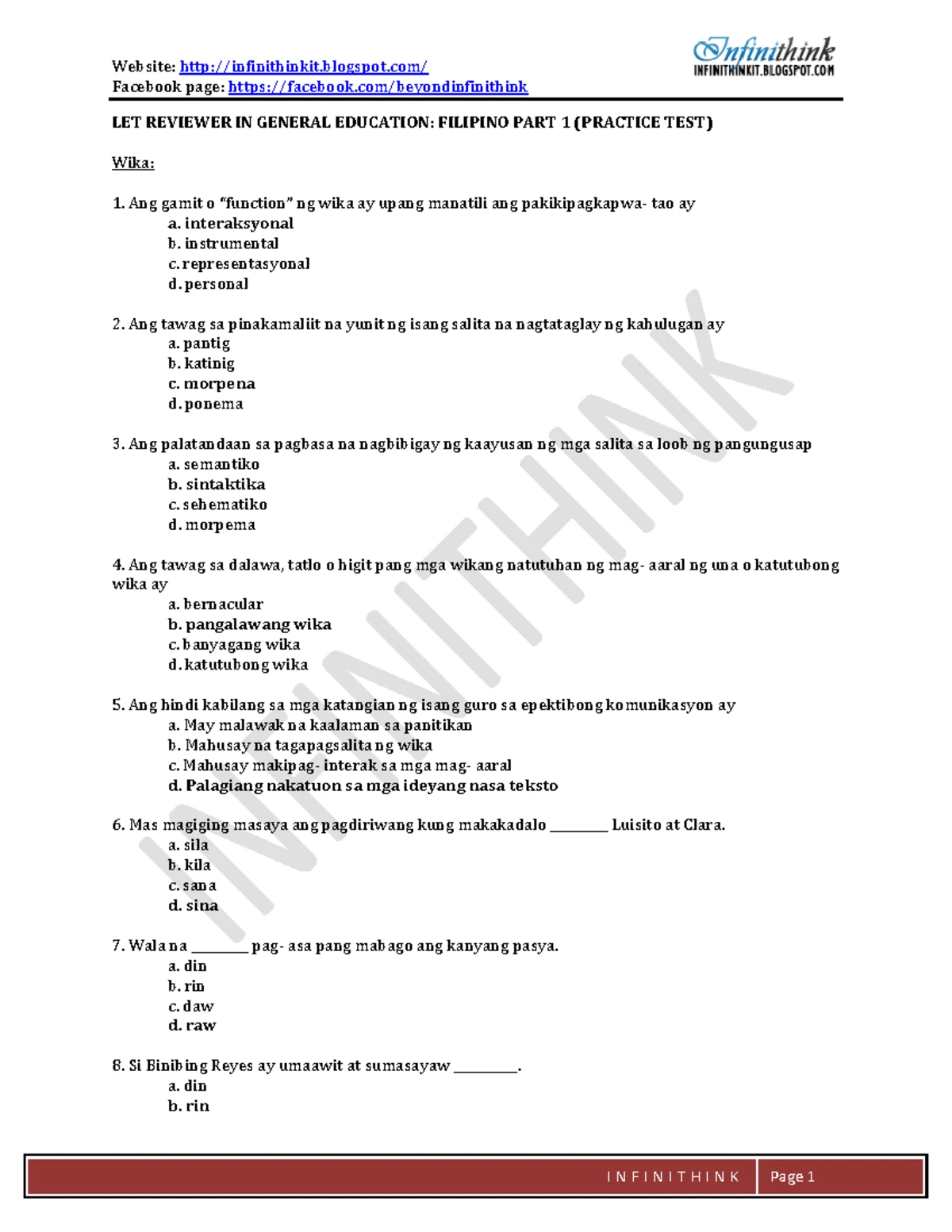 Filipino - Gen Ed - Review Questions and Answers - Studocu