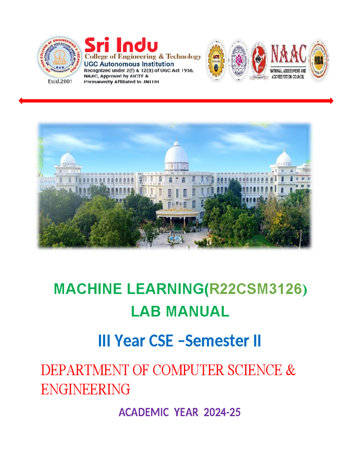 ML Updated 18OCT 2024 - fine - MACHINE LEARNING(R22CSM3126) LAB MANUAL ...