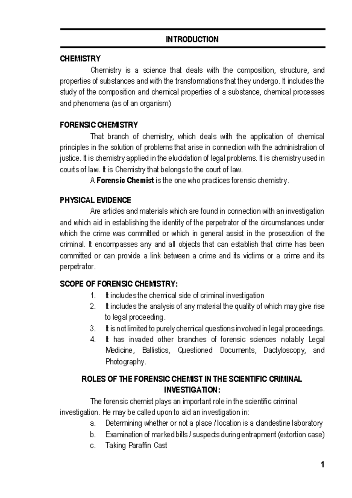 CDI 3 Forensic Chemistry & Toxicology: Module 1 Overview and Concepts ...