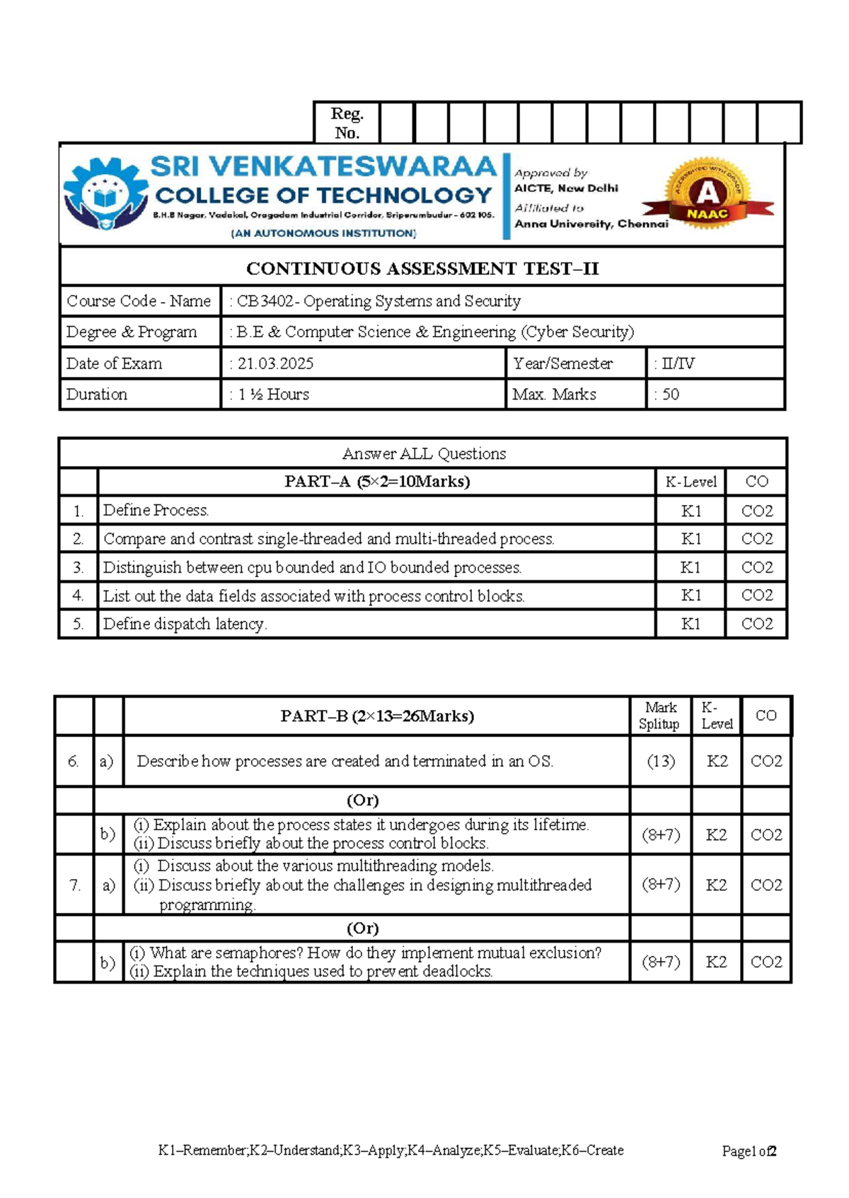 CB3402-OSS-CAT-II Question Paper - Operating Systems and Security - Studocu