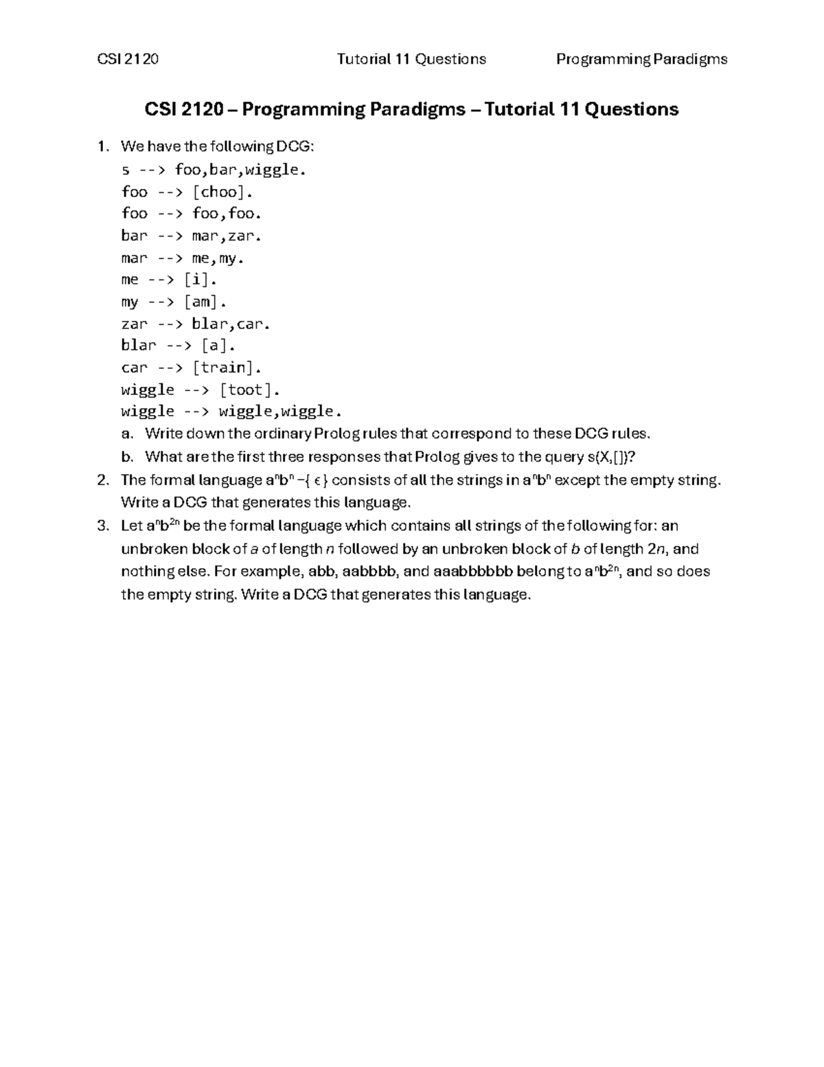 Tutorial 11 Questions - CSI 2120 Tutorial 11 Questions Programming ...