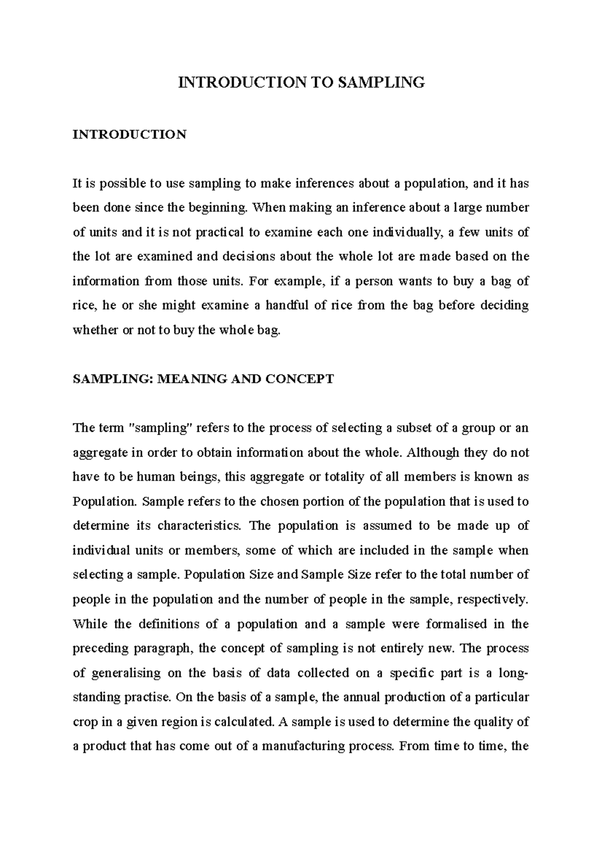 Introduction TO Sampling - INTRODUCTION TO SAMPLING INTRODUCTION It is ...