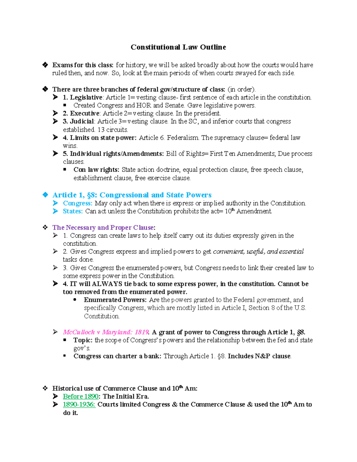 Constitutional Law Outline: Exam Review for Course LAW 101 - Studocu