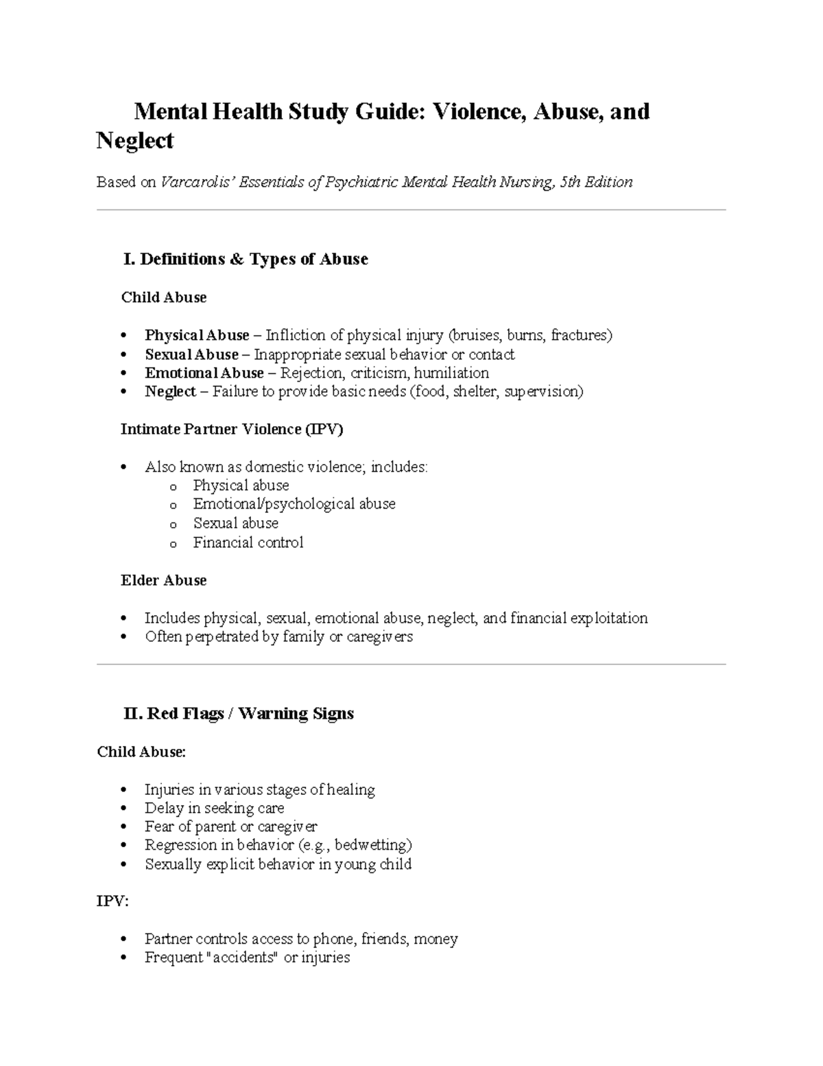 Mental Health Study Guide: Abuse & Neglect in Nursing (Psych 101) - Studocu