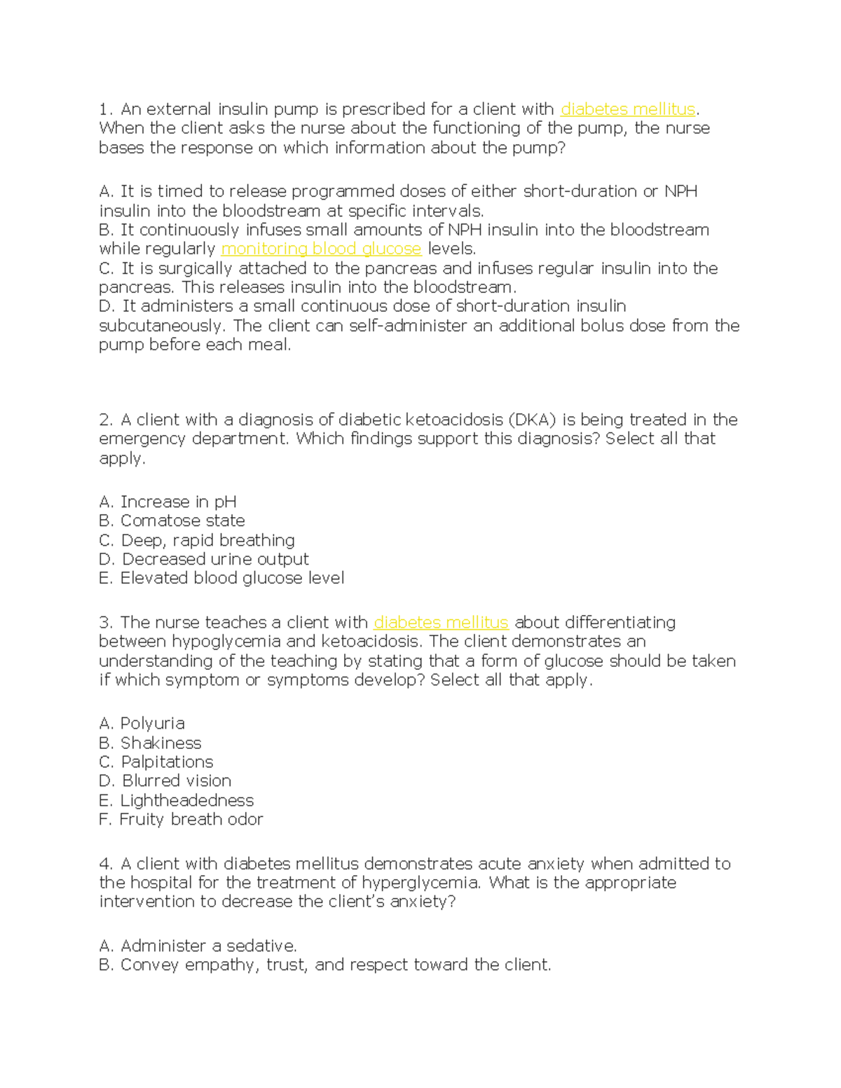 Med-Surg NCLEX Questions on Diabetes Management and Care - Studocu
