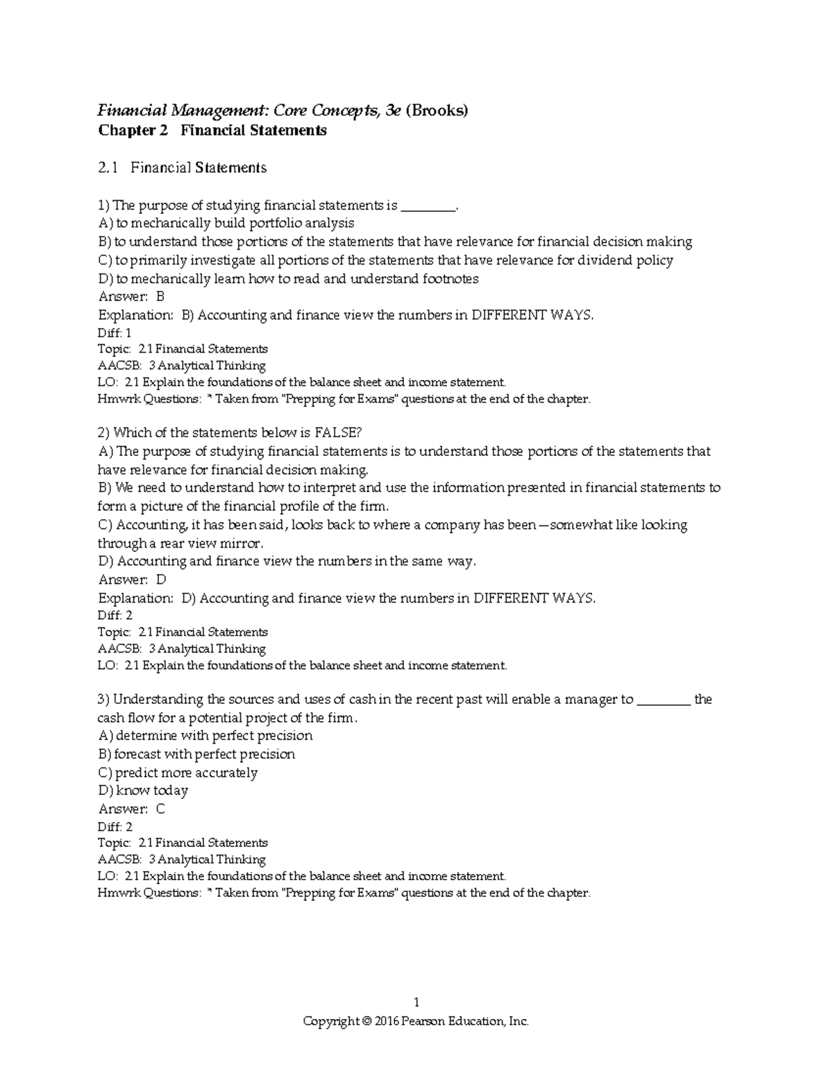 Chapter 02 Financial Management Test Bank Questions & Answers - Studocu