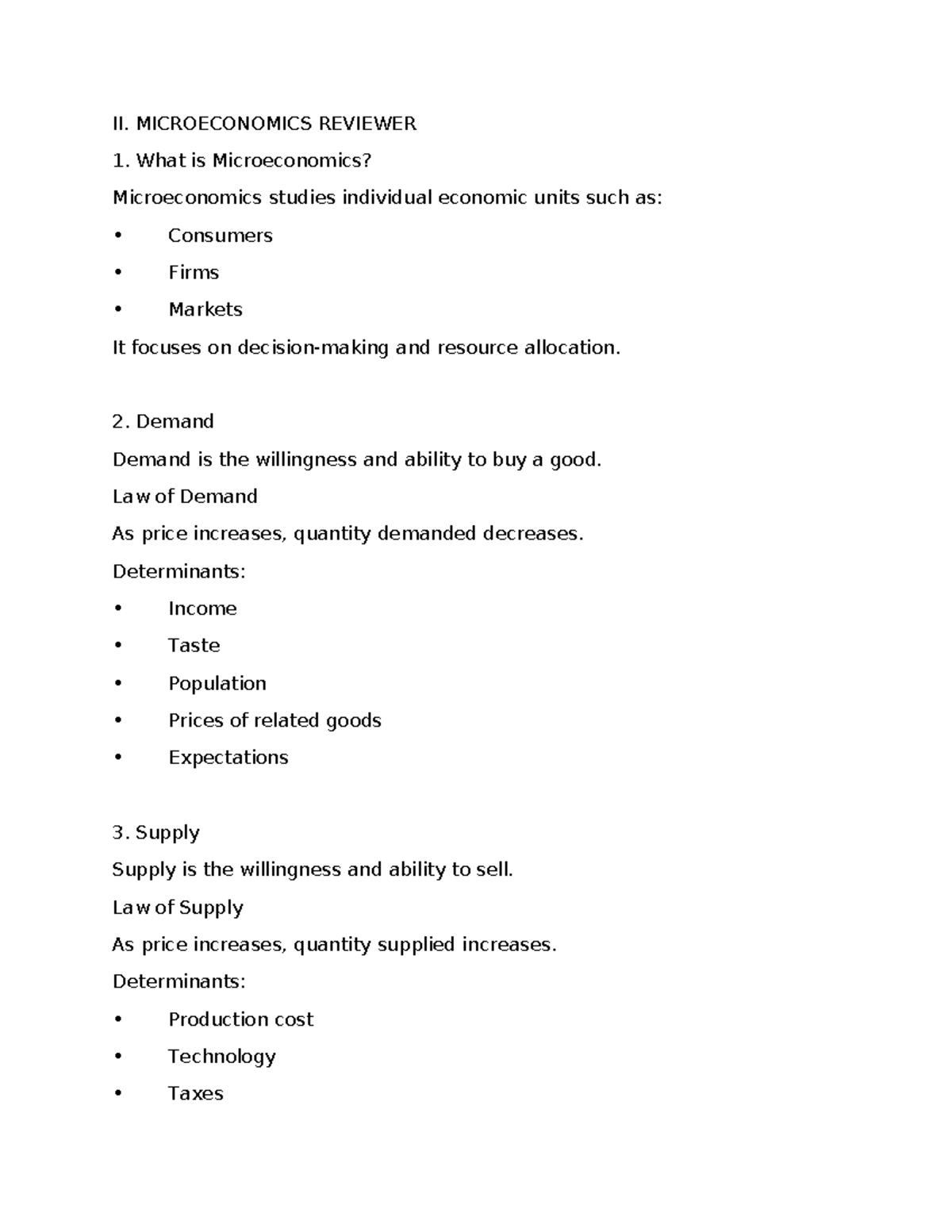 Microeconomics Reviewer: Key Concepts and Principles - Studocu