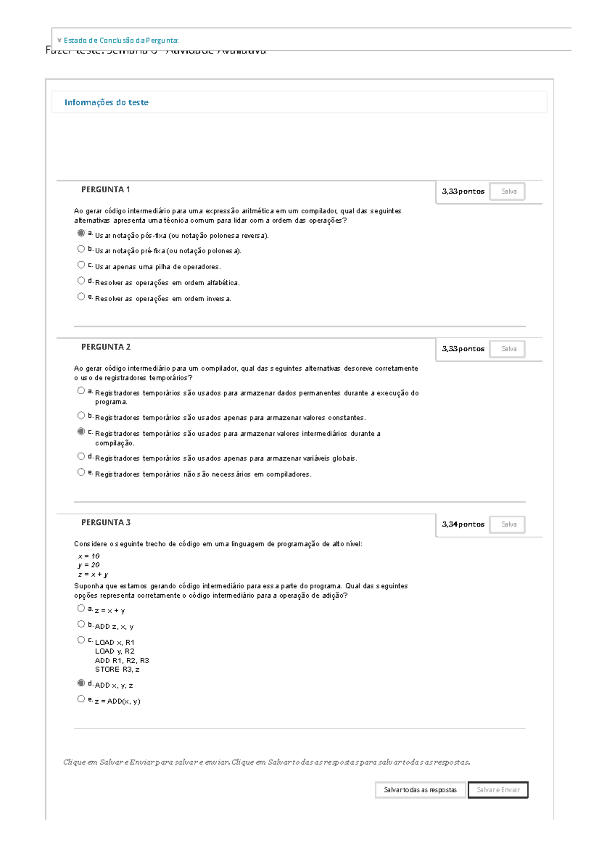 Fazer Teste: Semana 6 - Atividade Avaliativa em Compiladores - Studocu