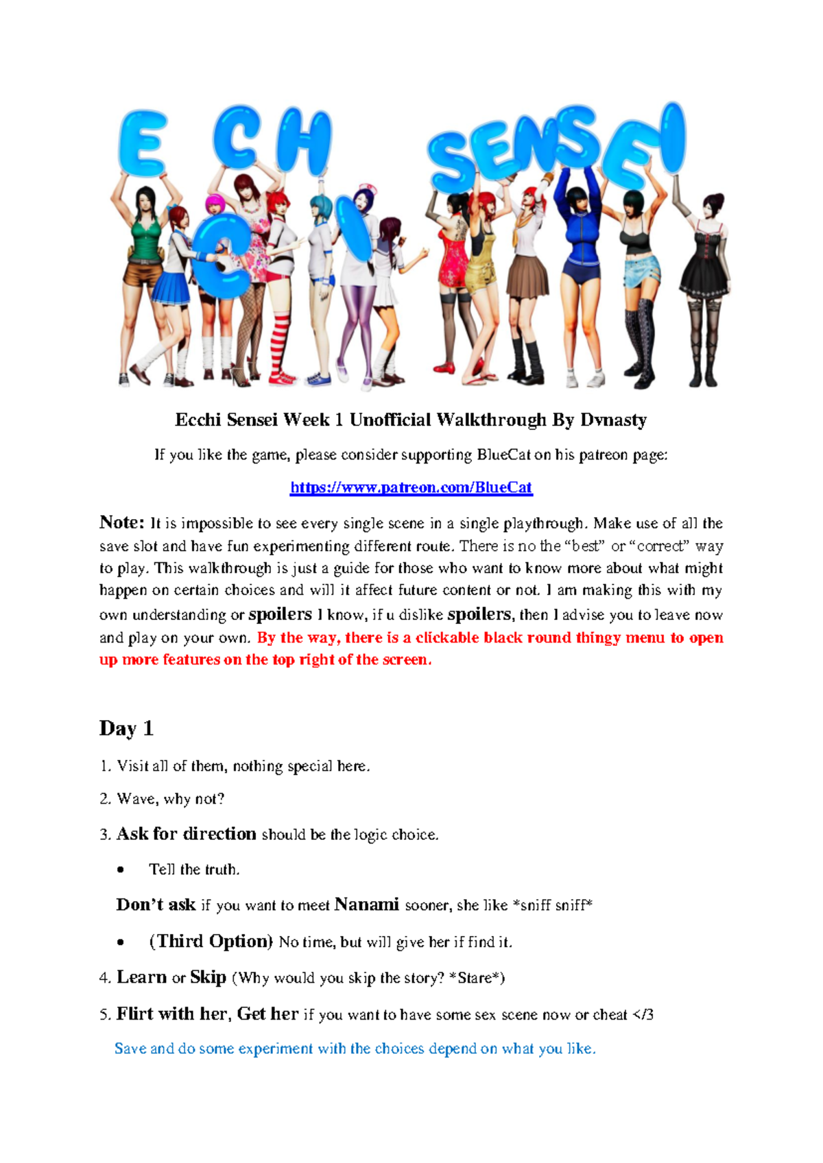 Ecchi Sensei Week 1 Unofficial Walkthrough (By Dvnasty) - Studocu