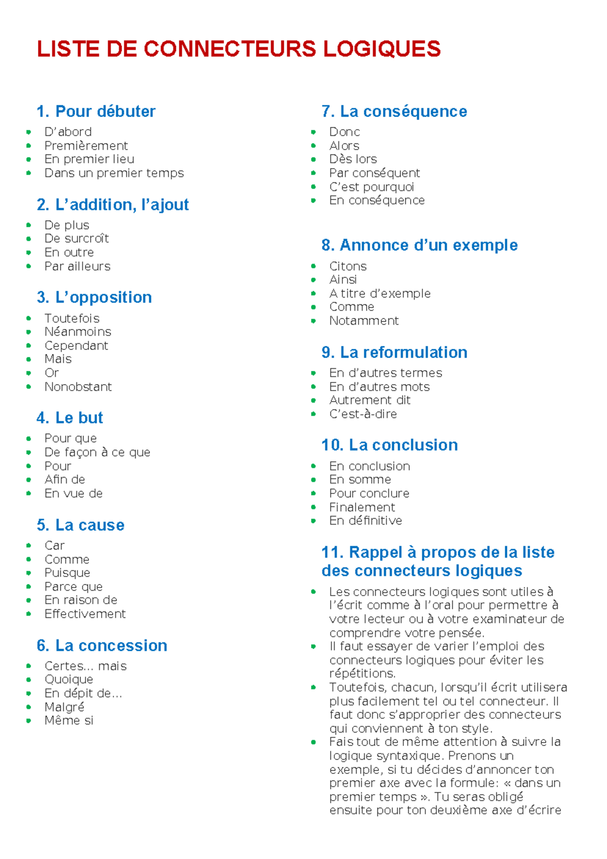 LISTE DES CONNECTEURS LOGIQUES - RESSOURCES UTILES - Studocu