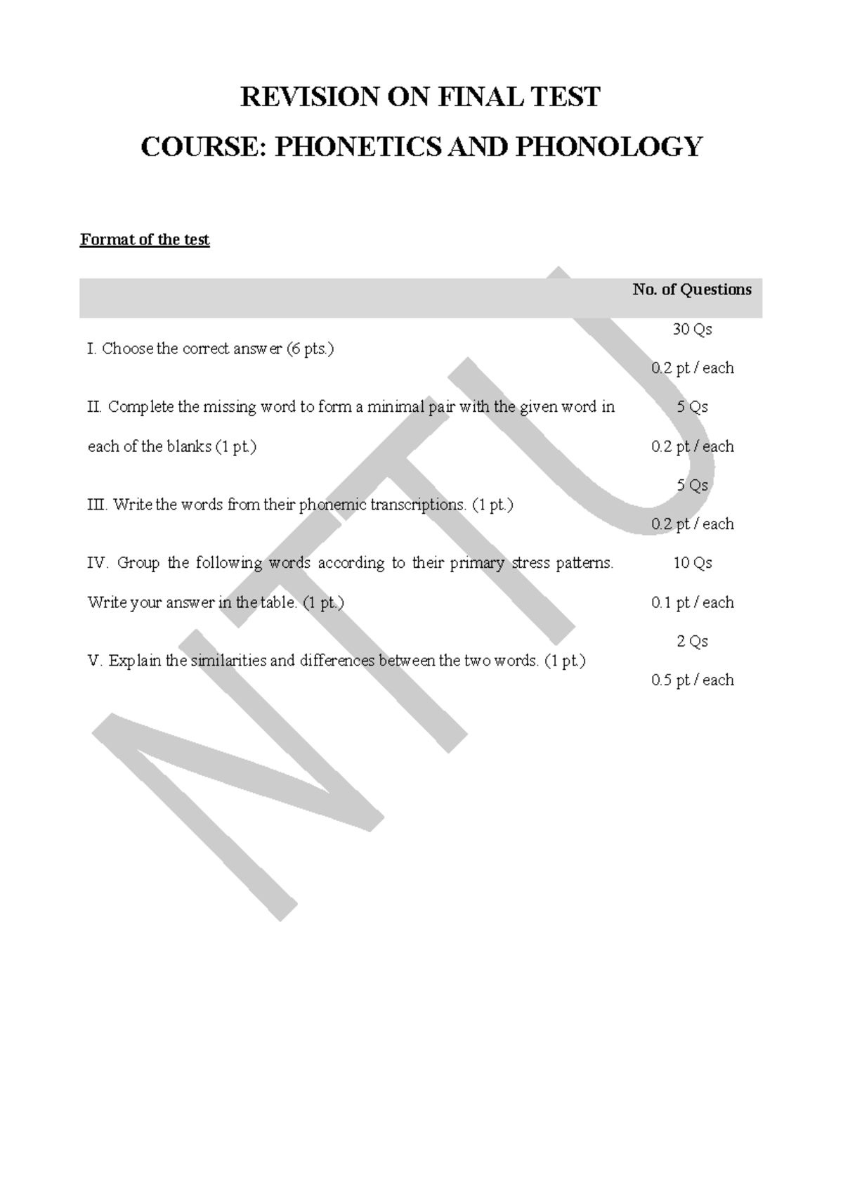 Final Test Revision: Phonetics & Phonology (30 Questions) - Studocu