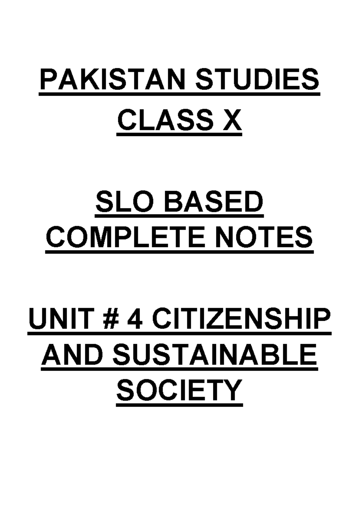 UNIT 4: Citizenship & Sustainable Society Class X Complete Notes - Studocu