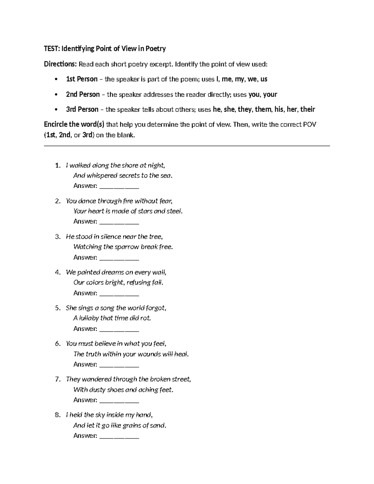 Grade 7 Activity: Identifying Point of View in Poetry (Week 5) - Studocu