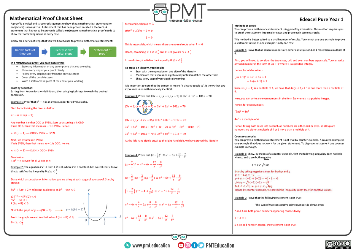 Edexcel Pure Year 1: Mathematical Proofs Cheat Sheet - Studocu