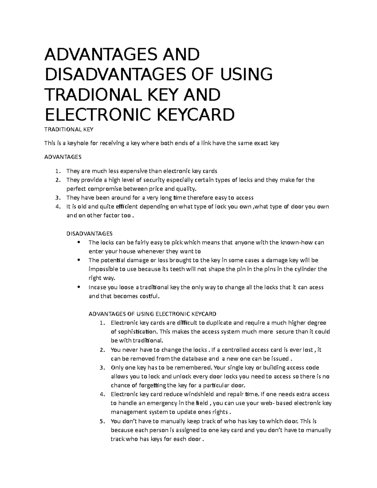 Advantages and Disadvantages of Traditional Keys vs. Electronic ...