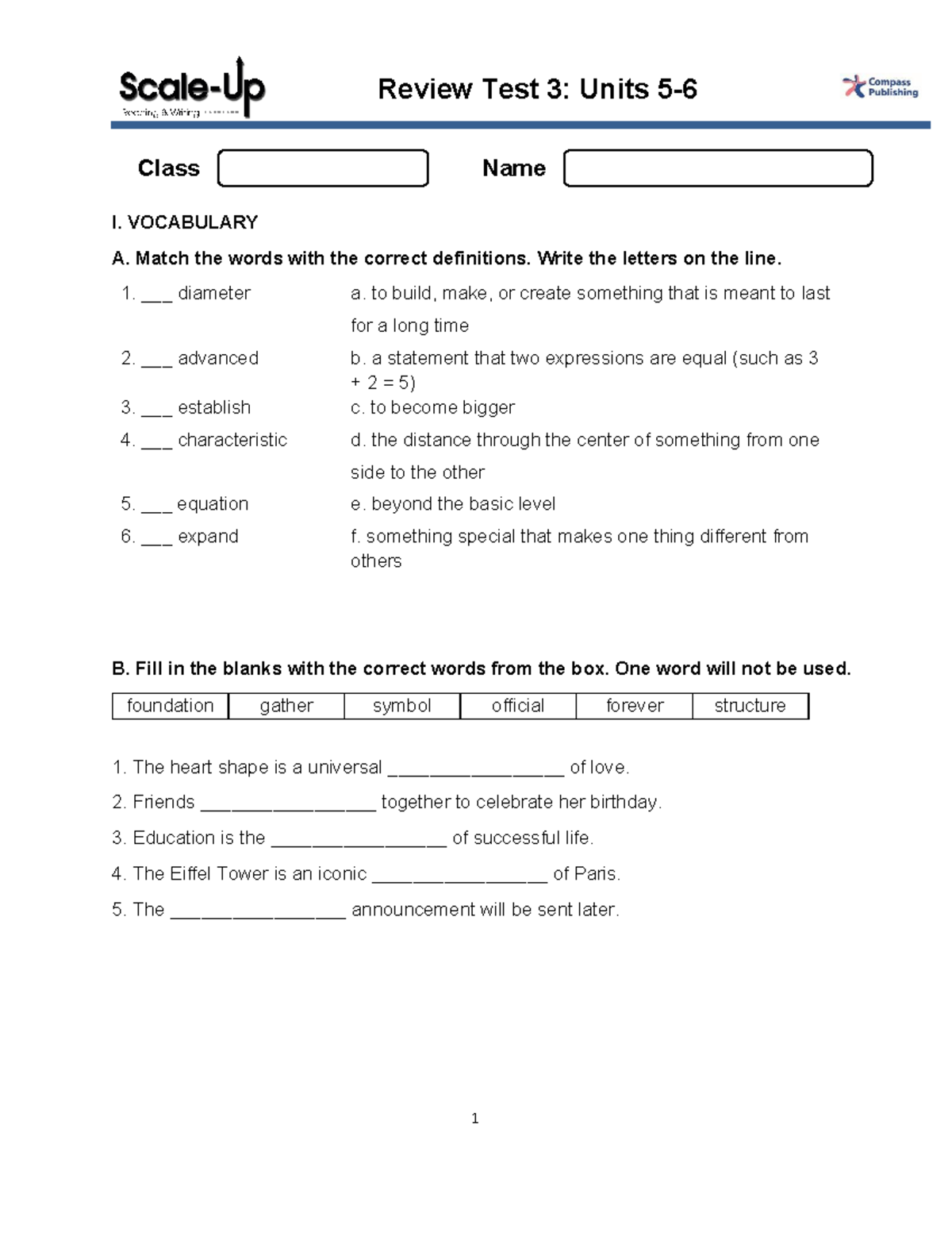 Scale Up RW 3 Review Test 5 & 6: Vocabulary & Reading Exercises - Studocu