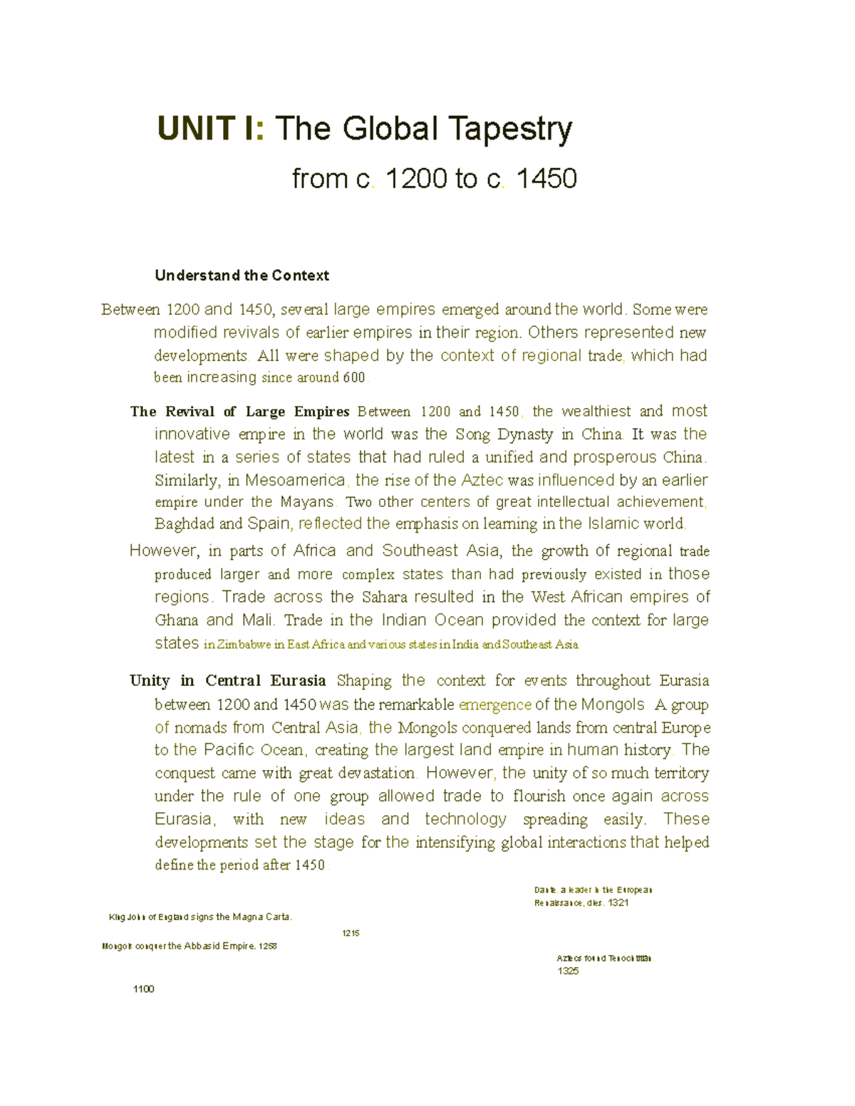 AP World History: Unit 1 - The Global Tapestry (c. 1200-1450) - Studocu