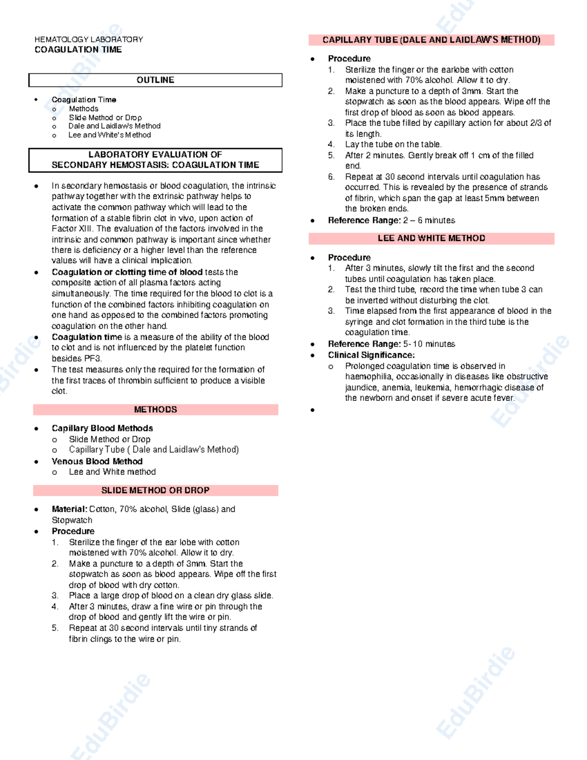 Hematology Lab 43458: Coagulation Time Methods and Evaluation - Studocu