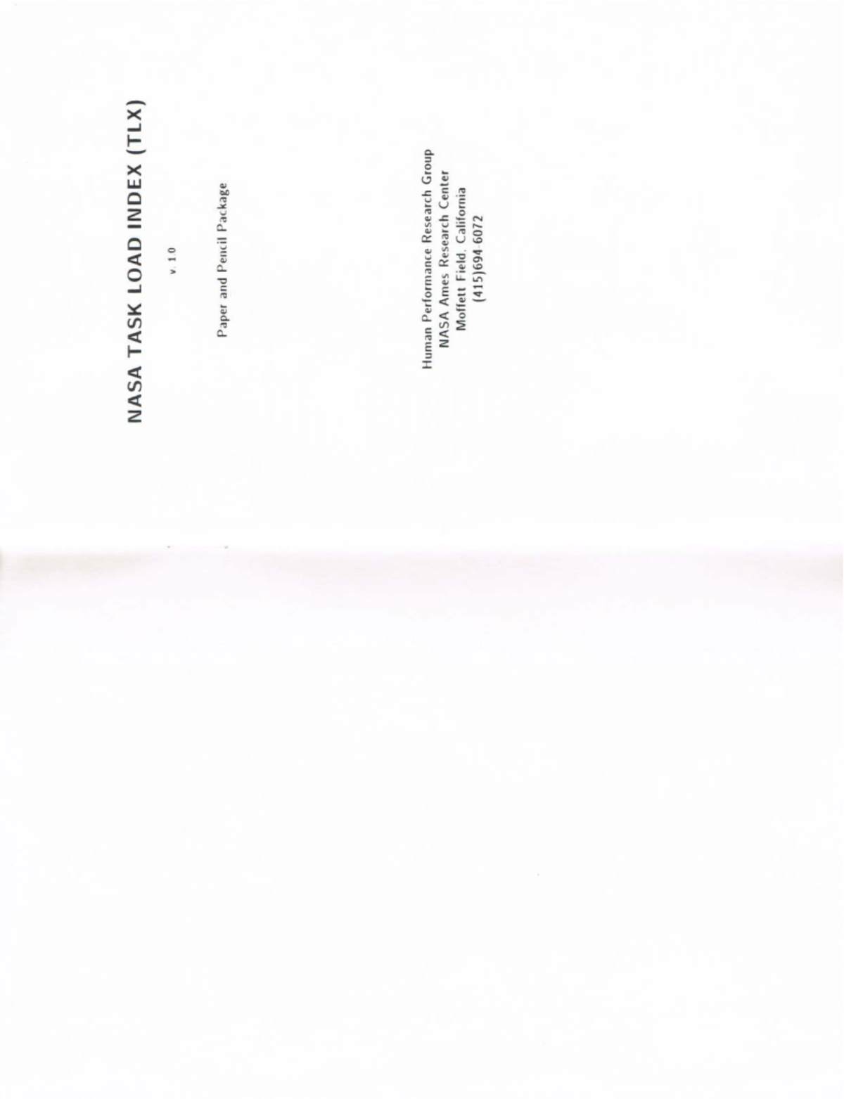 NASA TLX Paper and Pencil Manual: Human Performance Evaluation Guide ...