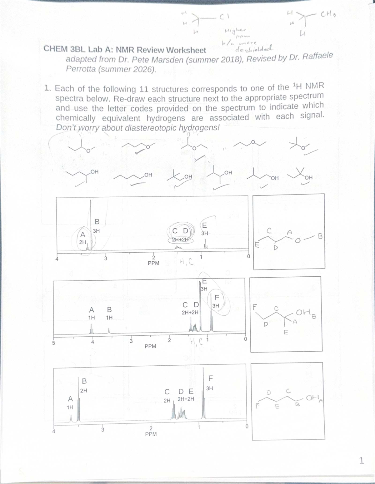 CHEM 3BL Lab A: NMR Review Worksheet and Yield Calculations - Studocu