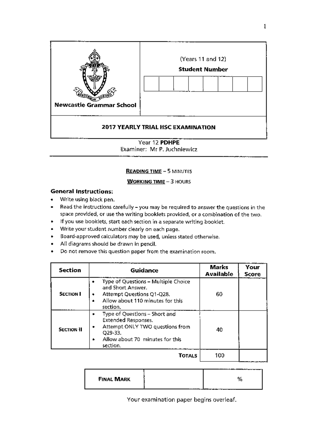 PDHPE Year 12 2017 Trial Exam Paper - Studocu