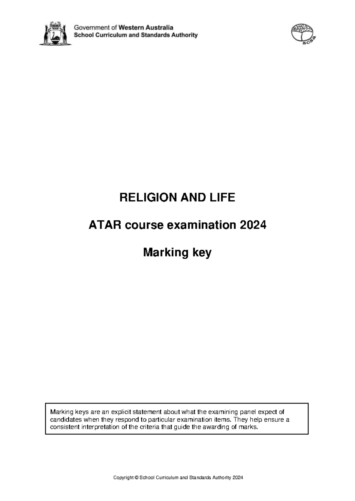 2024 RELIGION AND LIFE ATAR Exam Marking Key - Studocu