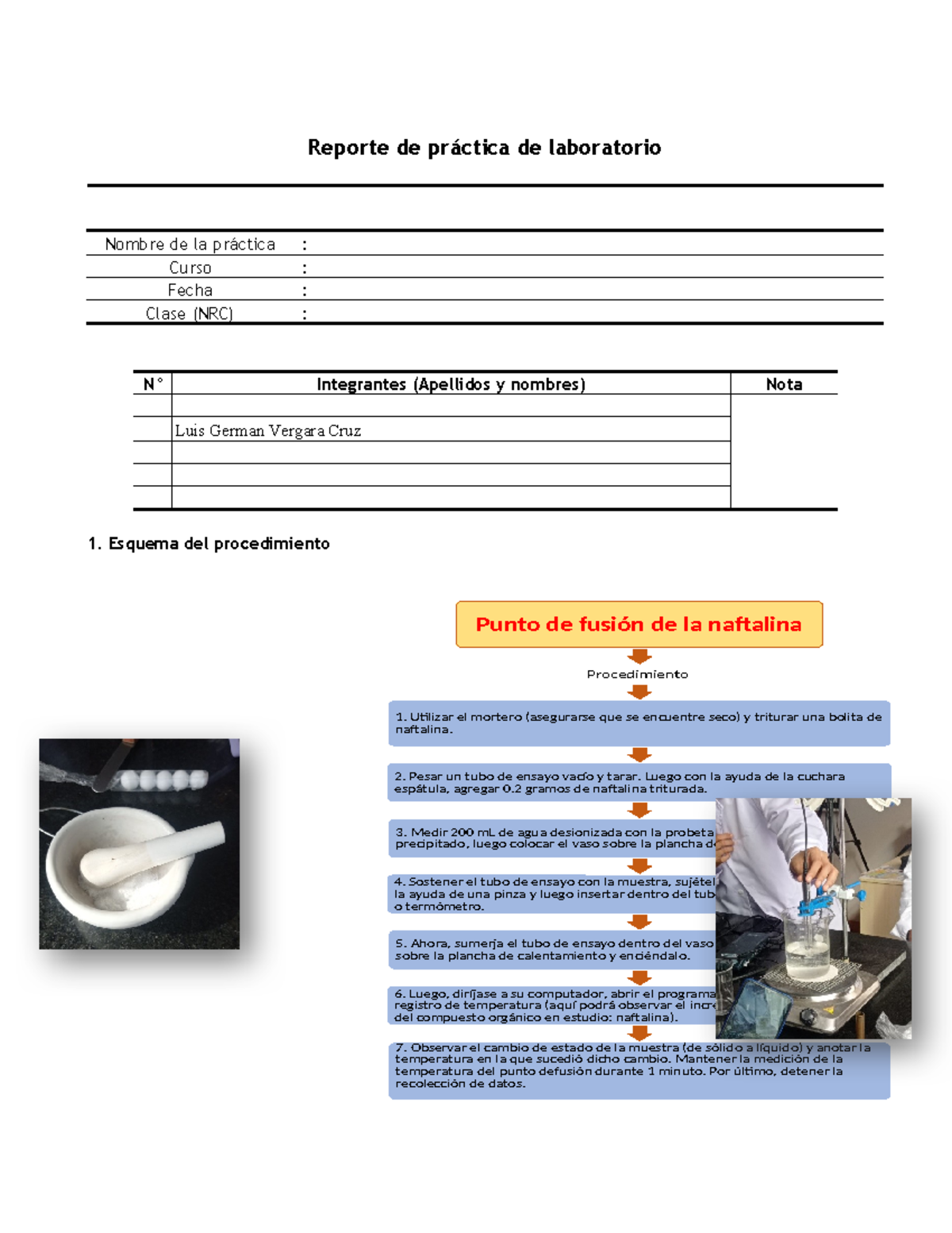 Reporte de Práctica de Laboratorio: Punto de Fusión 2024 - Studocu