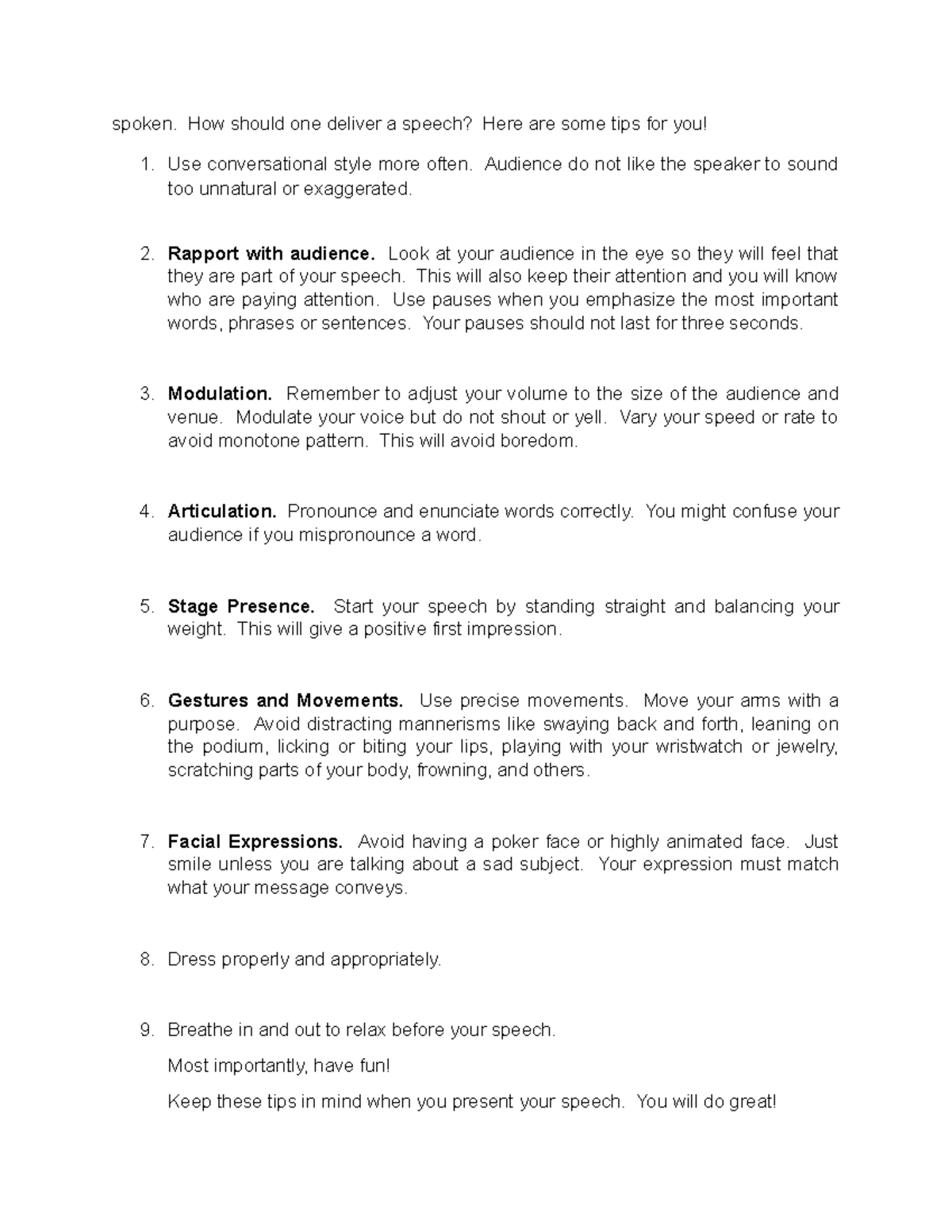 Effective Speech Delivery Tips for Senior High School Activities - Studocu
