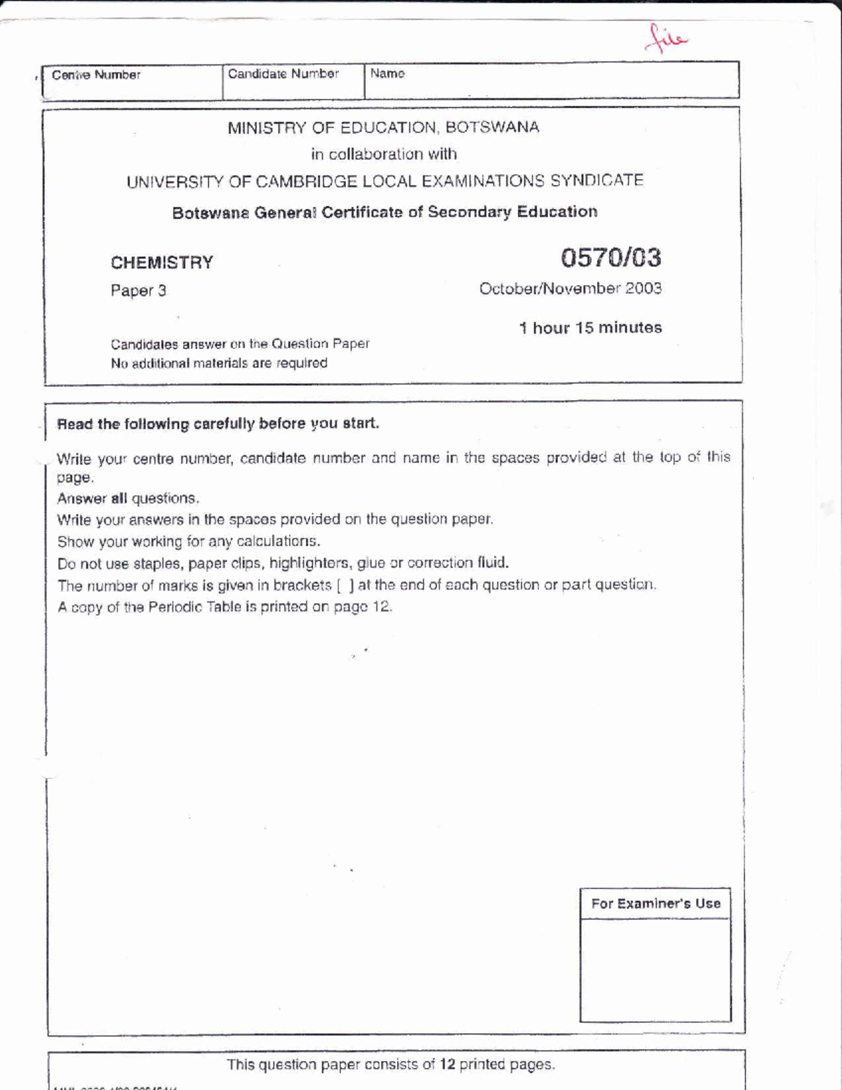 BGCSE 05701CI3 2003 Paper 3 Exam Questions and Answers Guide - Studocu