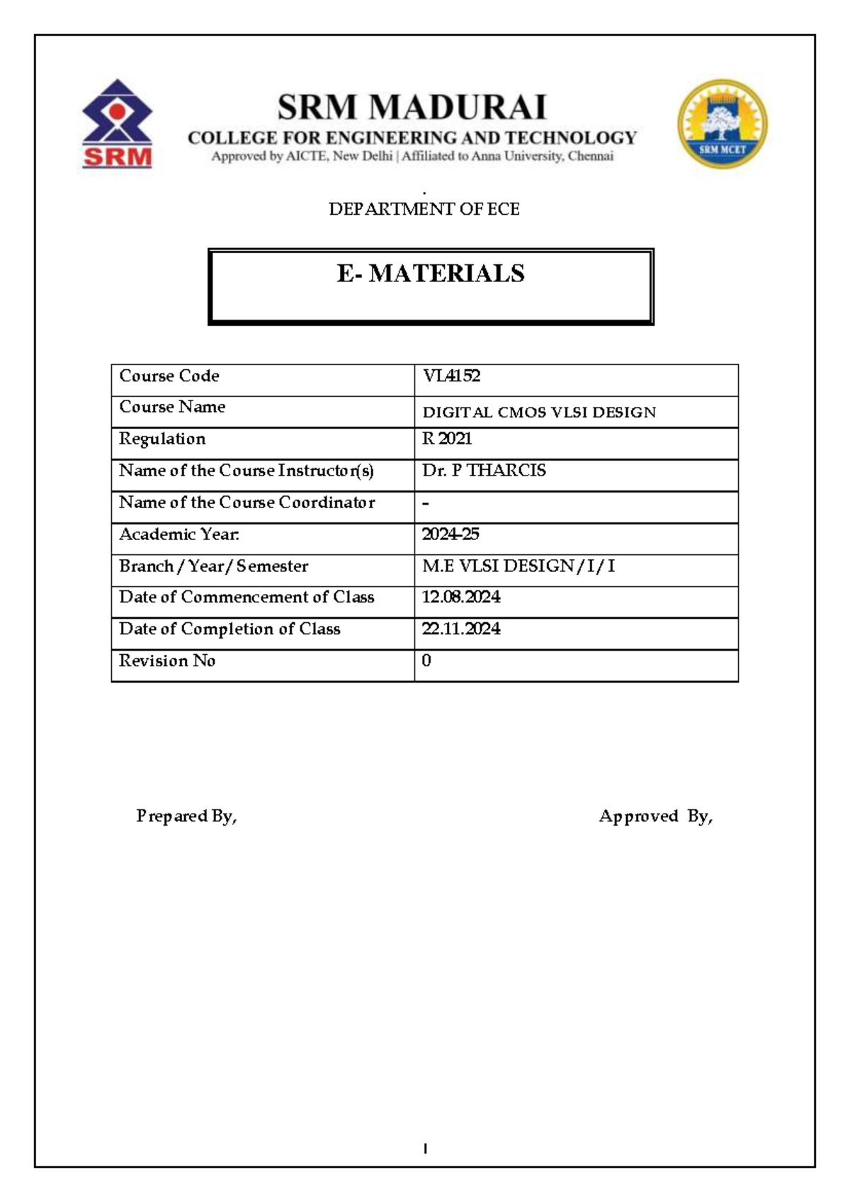 VL4152 Digital CMOS VLSI Design Course Syllabus and Overview - Studocu