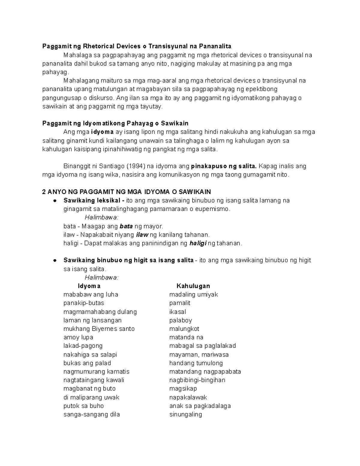 Filipino G10 Lesson Plan: Ako Po'y Pitong Taong Gulang Activity - Studocu