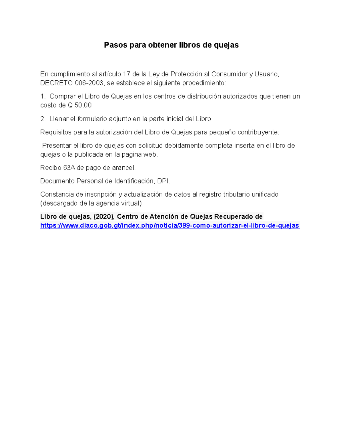 Guía para Obtener Libros de Quejas según Decreto 006-2003 - Studocu