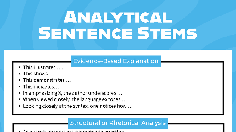Analytical Sentence Stems for Rhetorical Analysis - Studocu