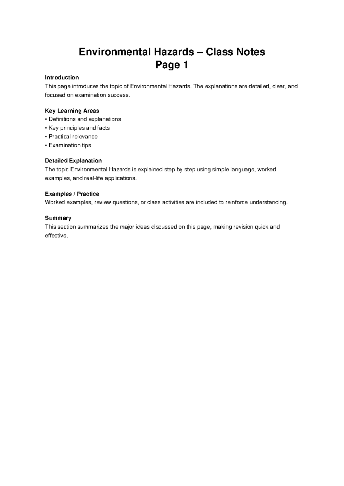 Environmental Hazards Class Notes: Key Concepts & Exam Tips - Studocu