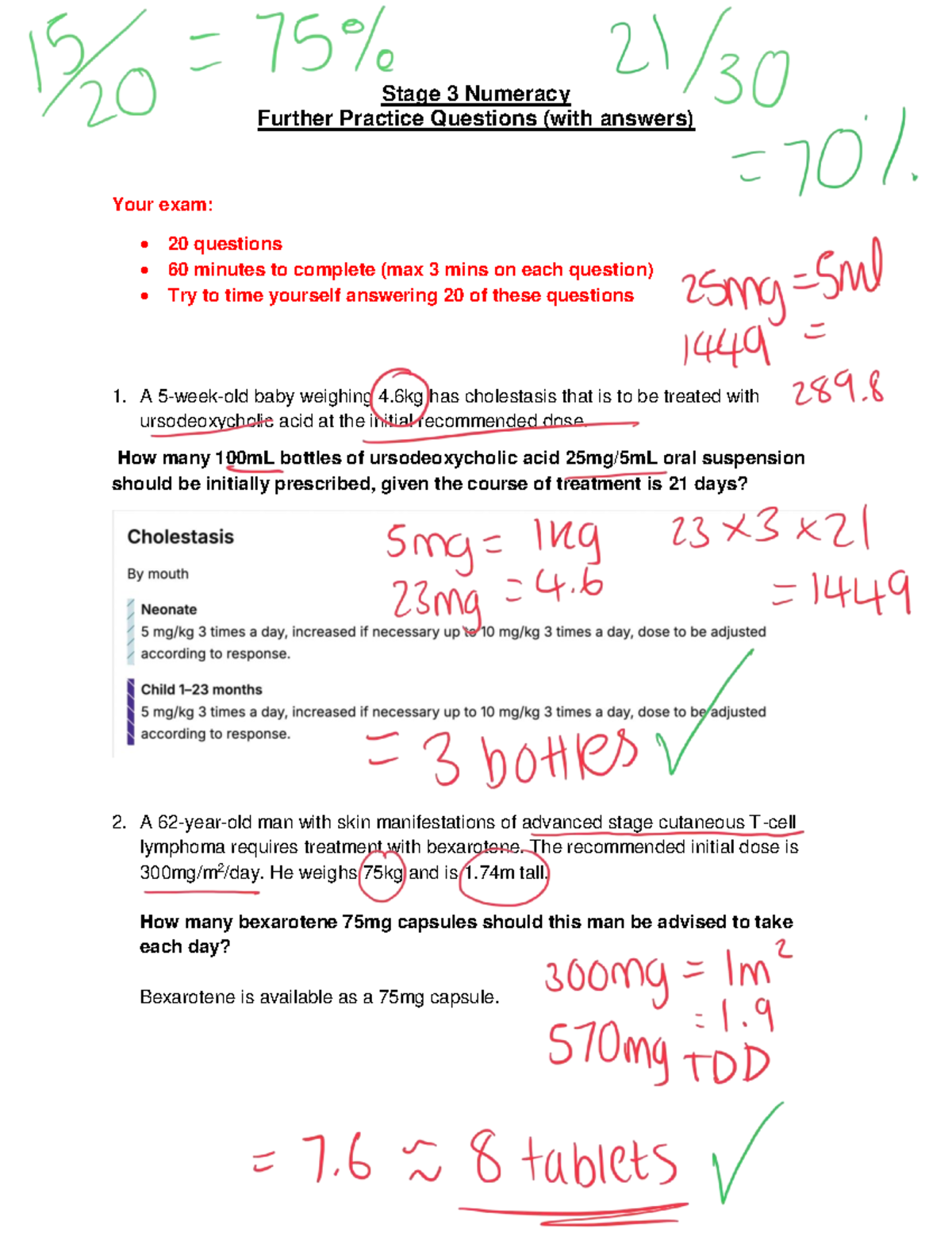 Stage 3 Numeracy Final Exam Practice Questions with Answers - Studocu
