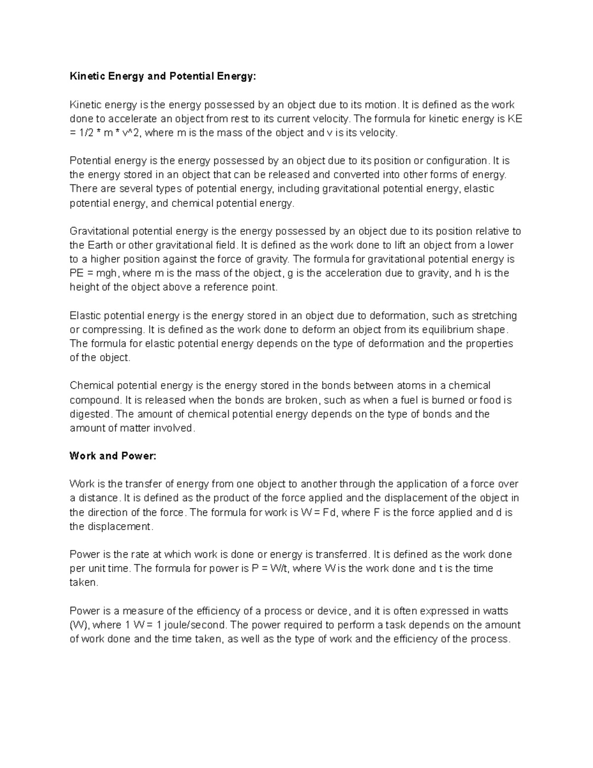 PHYS 220 Lecture Notes: Kinetic & Potential Energy Concepts - Studocu