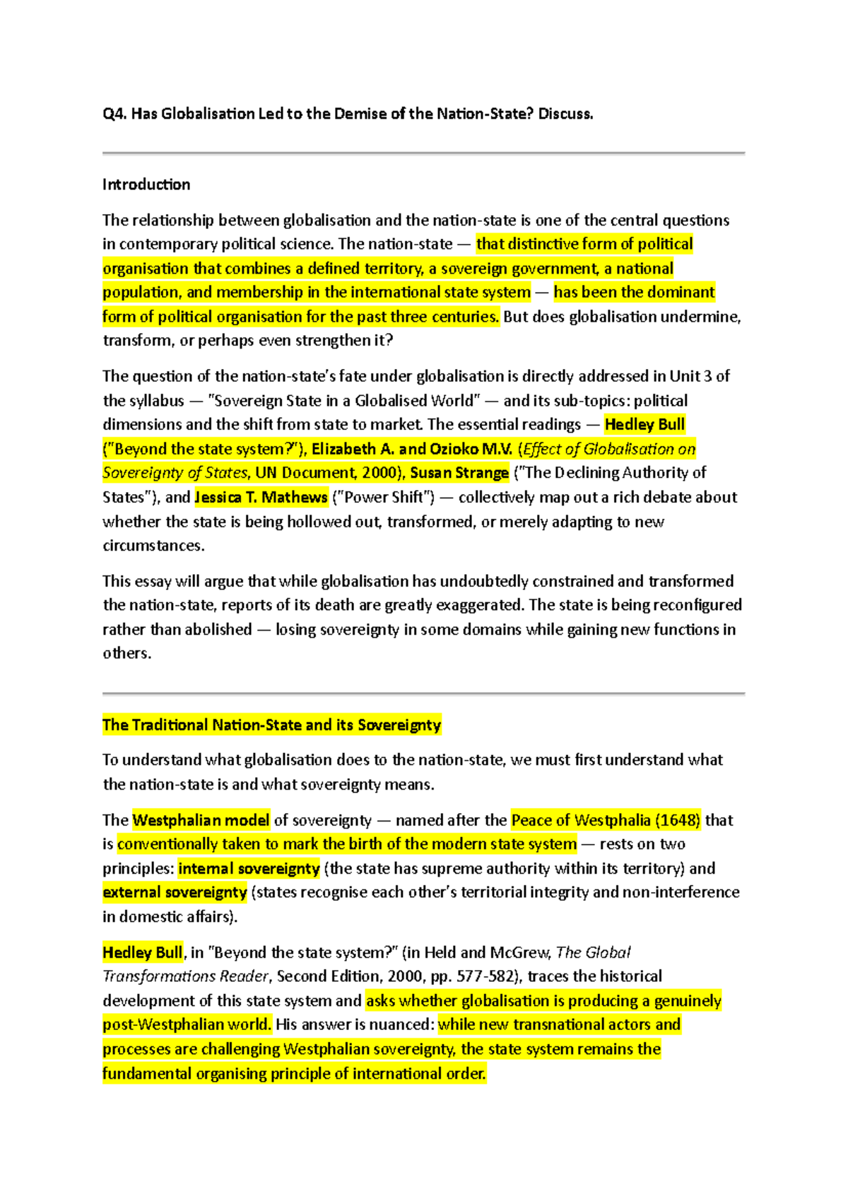 GE POL Essay Notes: Globalisation and State Sovereignty Analysis - Studocu