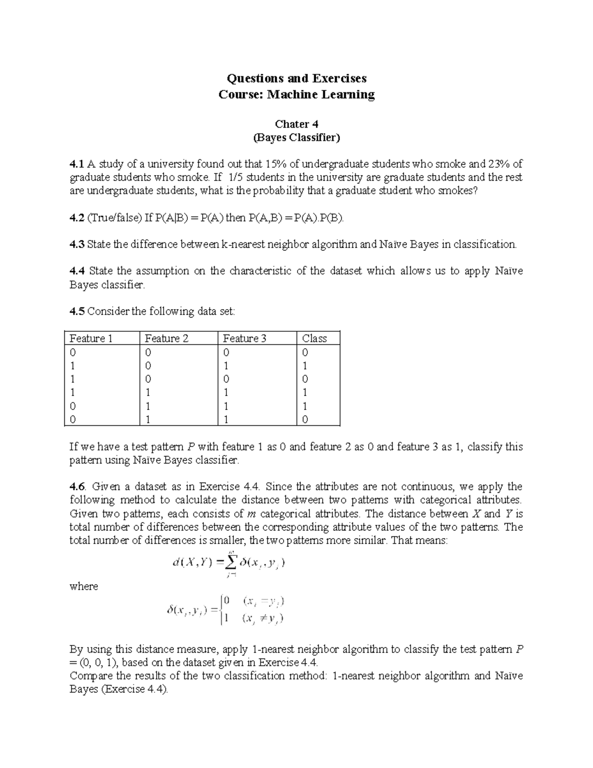 ML Exercises 4, 5, and 6: Bayes Classifier & Decision Trees - Studocu