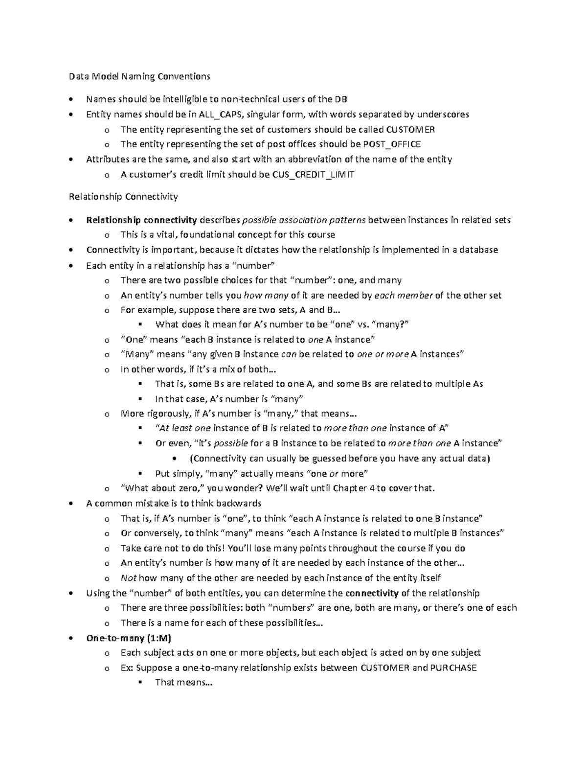 Data Model Connectivity Principles & Naming Conventions (CS101) - Studocu