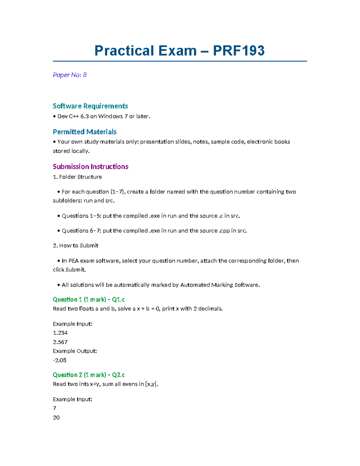Practical Exam PRF193: Software Requirements Dev 6.3 Guide - Studocu