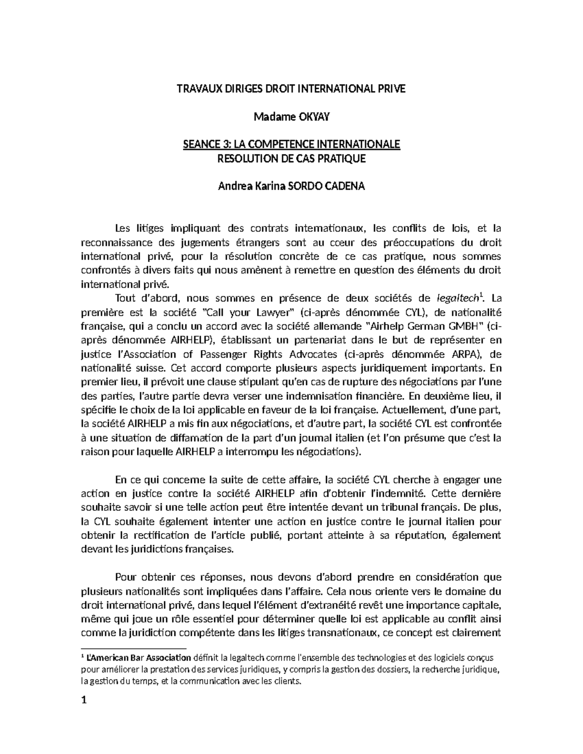 TD Droit International Privé: Compétence Juridictionnelle et Cas ...