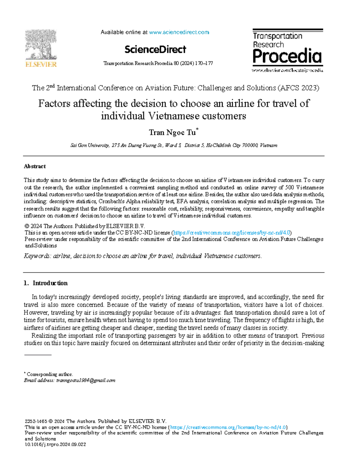 Factors Influencing Airline Choice Among Vietnamese Travelers: AFCS ...