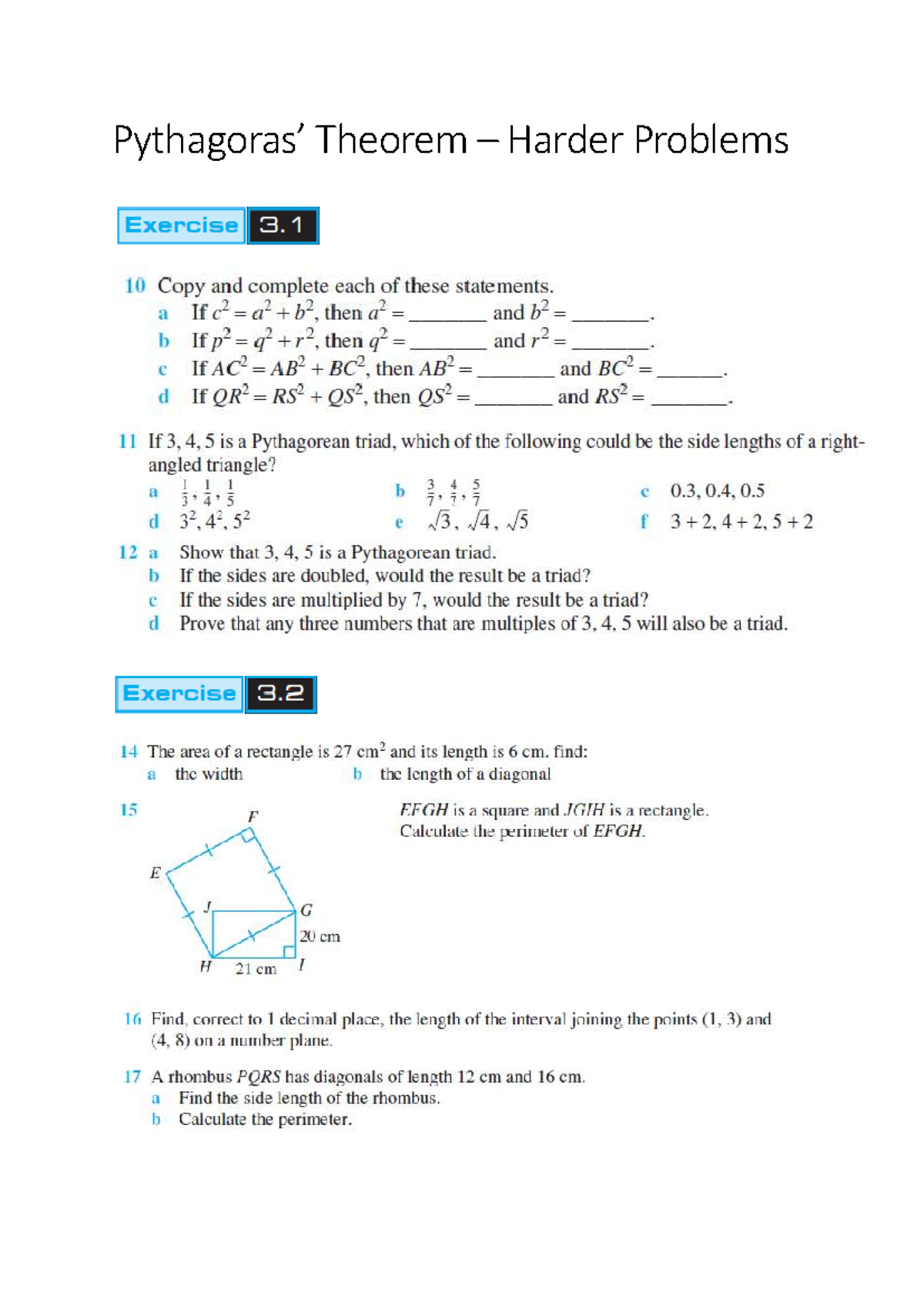 Harder Problems Exercise 10: Pythagorean Triads and Geometry - Studocu